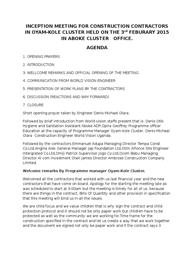 Inception Meeting in Aboke | PDF | Framing (Construction) | Door