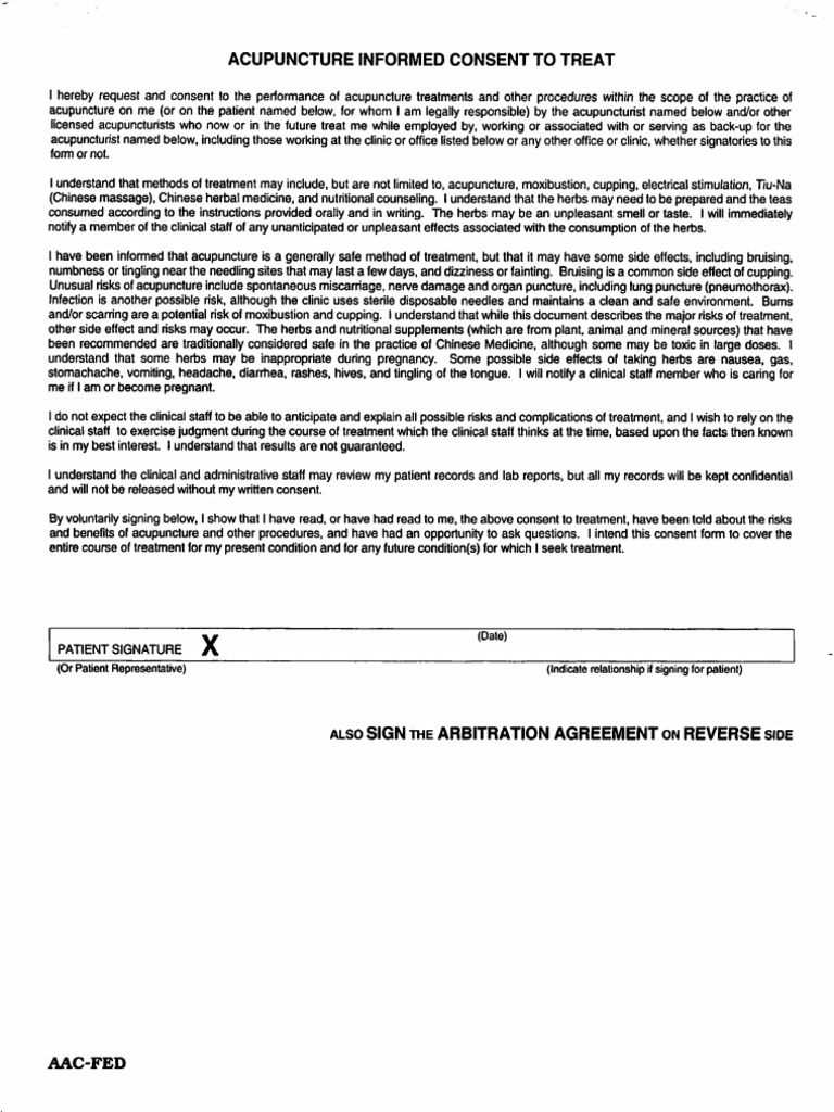 SAMPLE Acupuncture Consent Form/Waiver | PDF