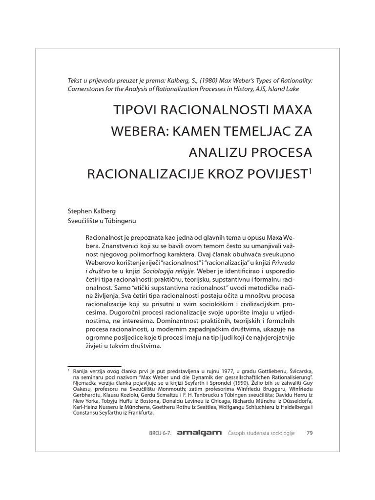 Stephen Kalberg Tipovi Racionalnosti | PDF