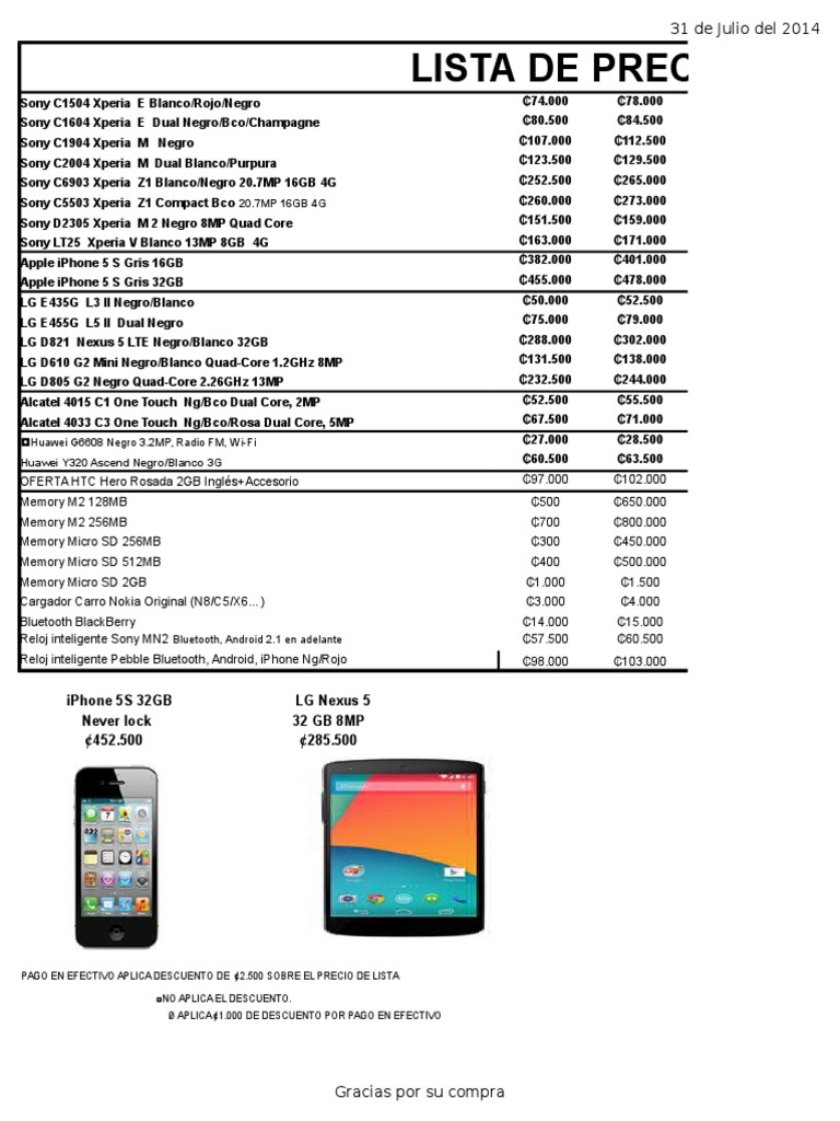 Precios Colones 31-7-14 | PDF