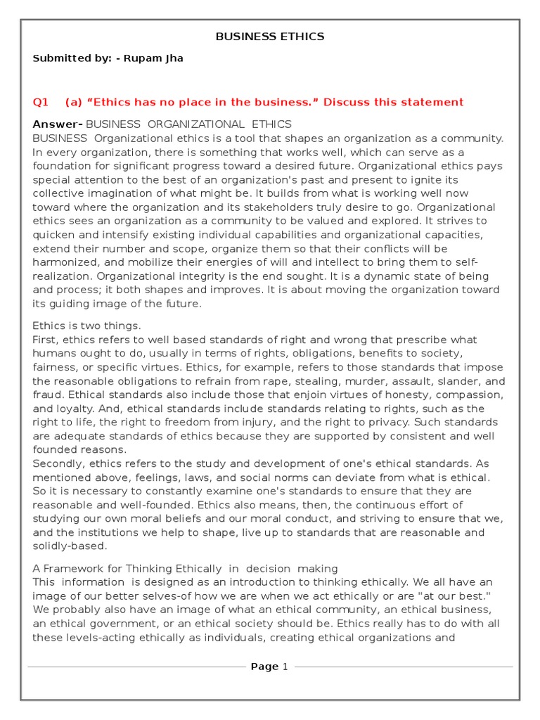 Business Ethics Doc Answer Sheet Pdf Employment Discrimination