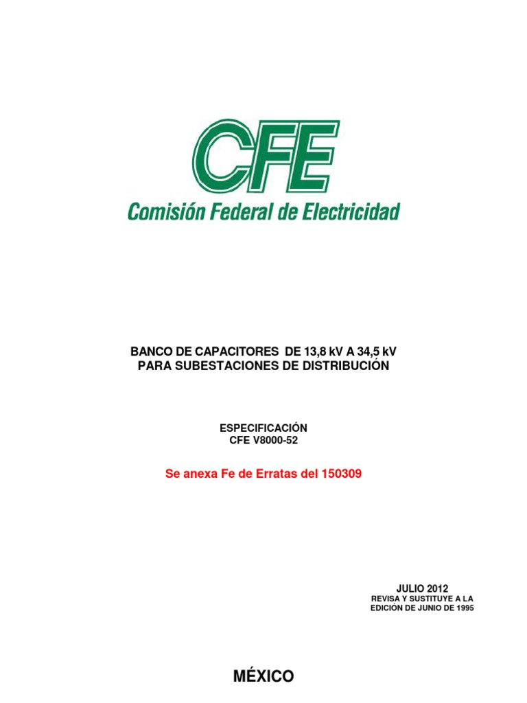 Capacitores Cfe | PDF | Transformador | Fusible (Eléctrico)