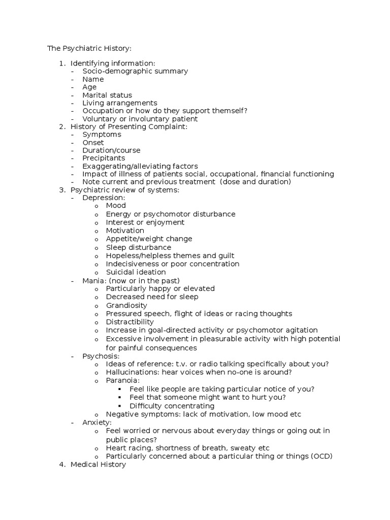 The Psychiatric History | PDF | Psychiatry | Medical Specialties