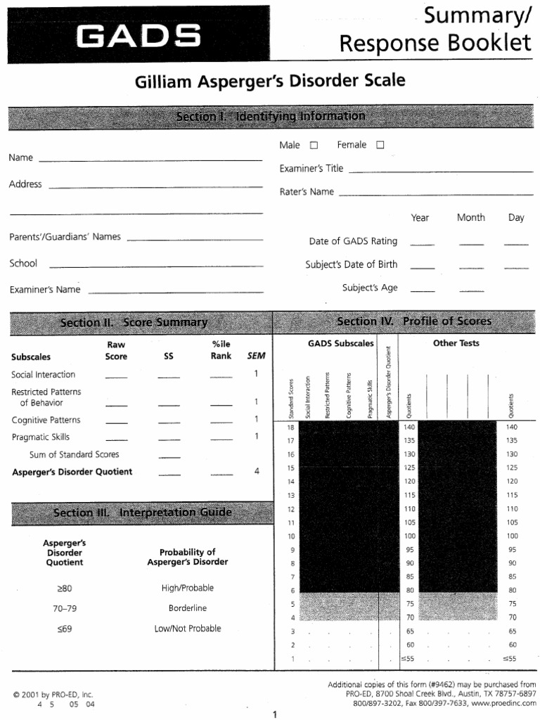Gilliam Asperger's Disorder Scale (GADS) | PDF