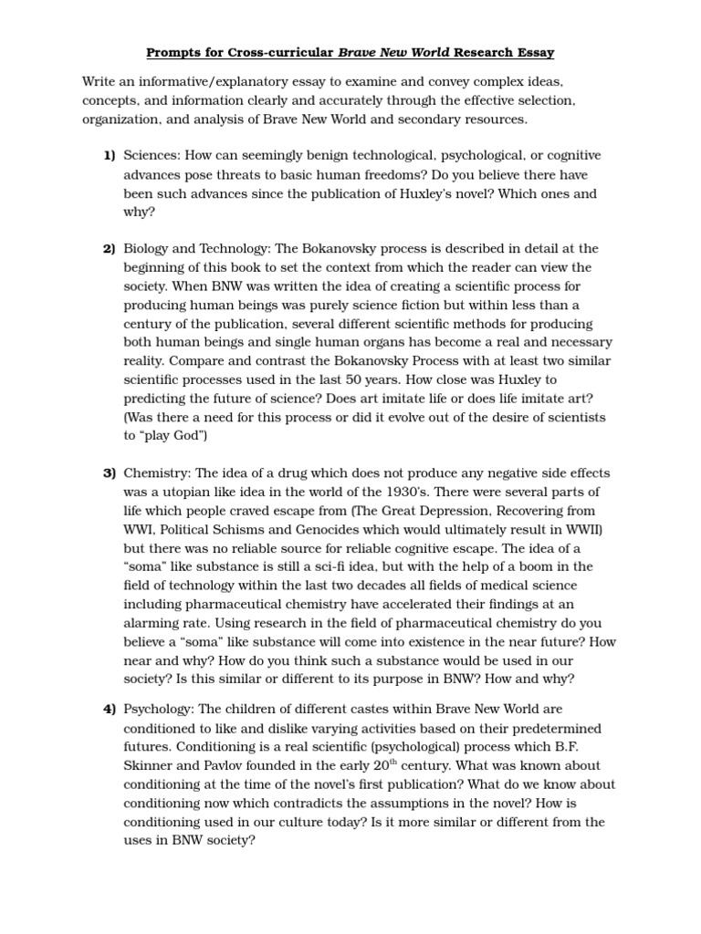 Brave New World Essay Prompts | PDF | Scientific Method | Idea