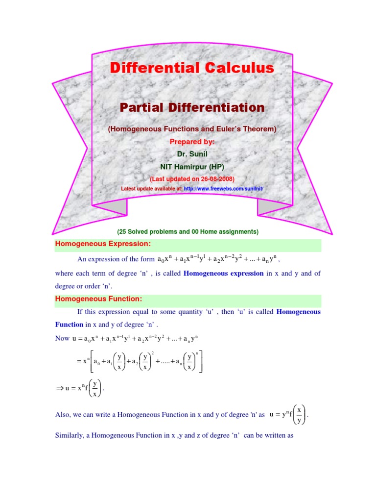 2-Homogeneous Equation and Euler Theorem | PDF | Trigonometric Functions | Differential Calculus