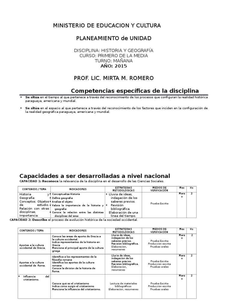 Historia y Geografia Plan de Unidad Anual 2015 MEC | PDF | Era de ...
