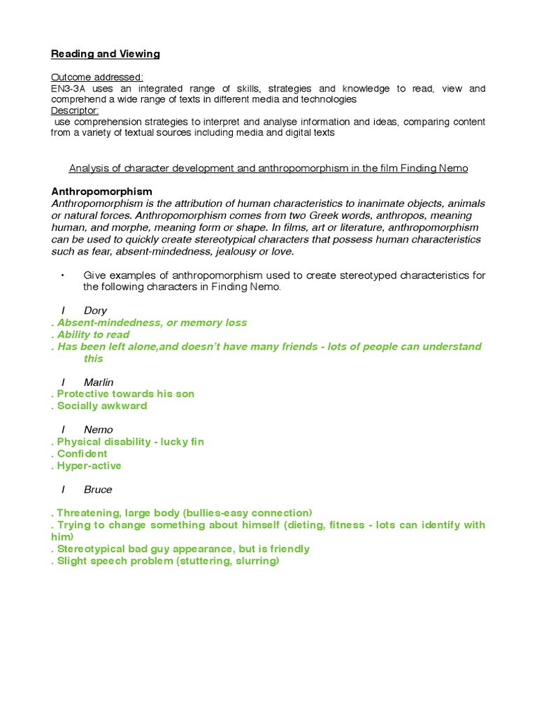 Nemo!!!!!! | PDF | Anthropomorphism | Reading Comprehension