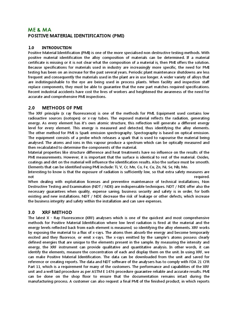 Positive Material Identification (Pmi) | PDF
