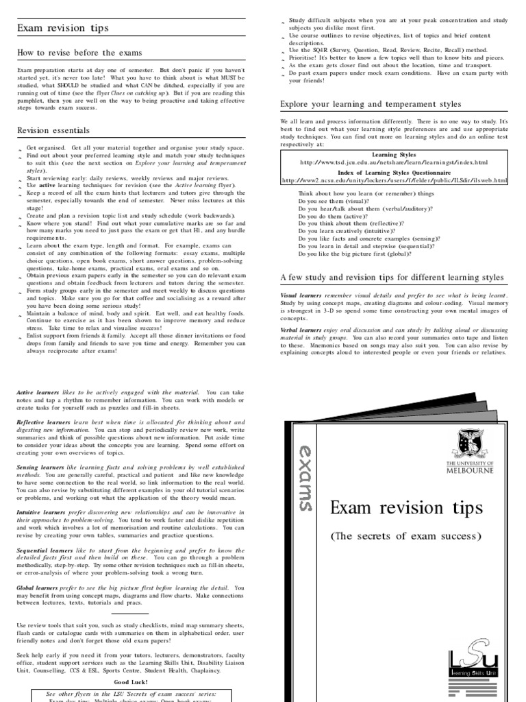Exam Revision Tips | PDF | Test (Assessment) | Learning Styles