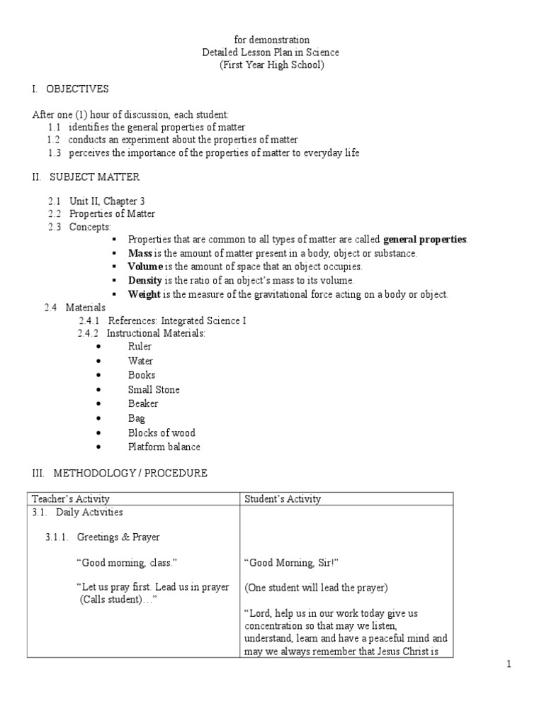 Detailed Lesson Plan in Science | PDF | Weight | Mass