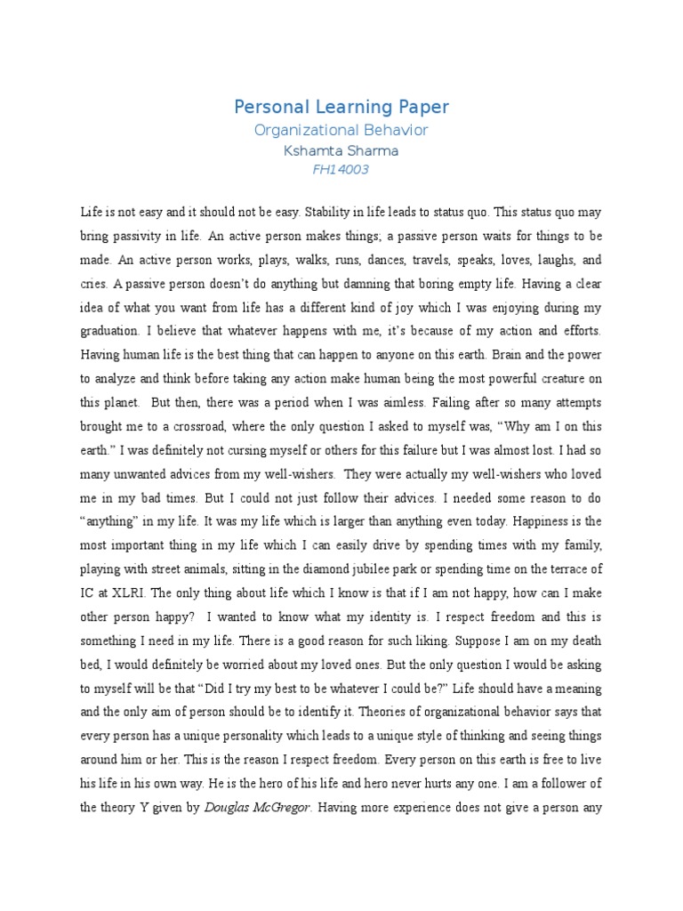 Personal Learning Paper | PDF | Happiness | Theory