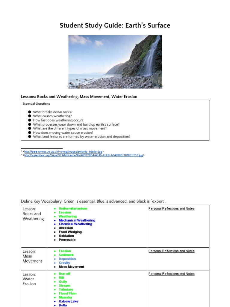 Student Study Guide Earths Surface | PDF | Weathering | Erosion