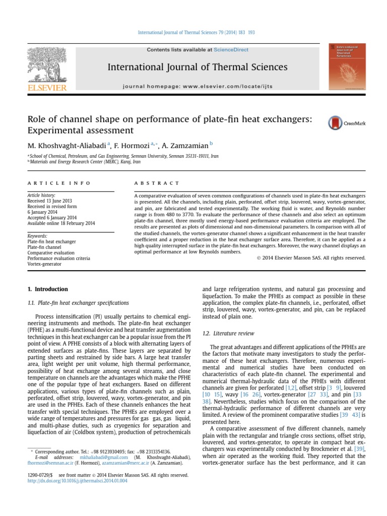 International Journal of Thermal Sciences: M. Khoshvaght-Aliabadi, F ...