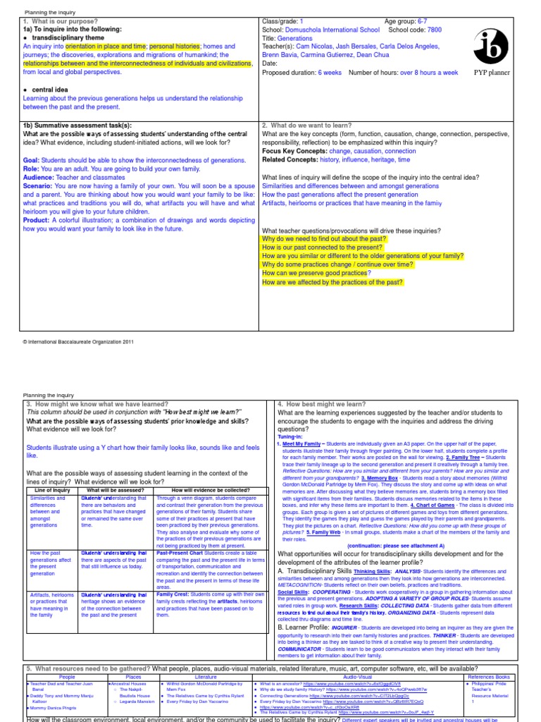 Grade 1 Where We Are in Place and Time Sy14-15 | PDF | Inquiry | Genealogy