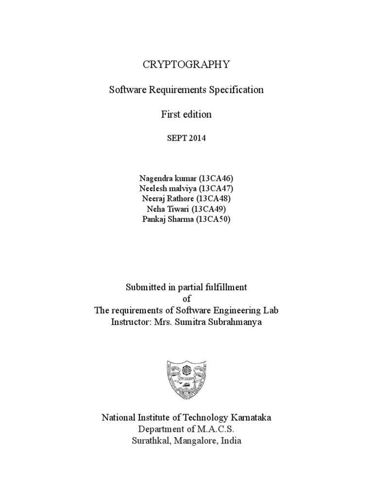 Cryptography: Software Requirements Specification First Edition ...