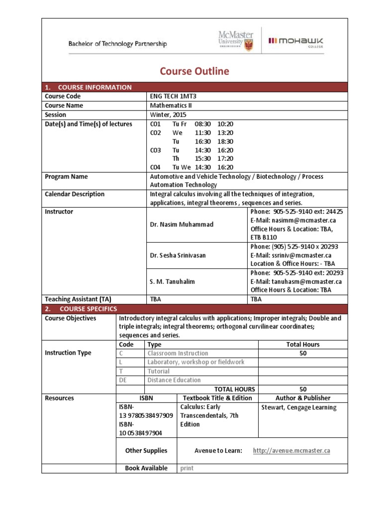 BTech-Course - Outline Math II (1MT3) W2015 | PDF | Series (Mathematics ...