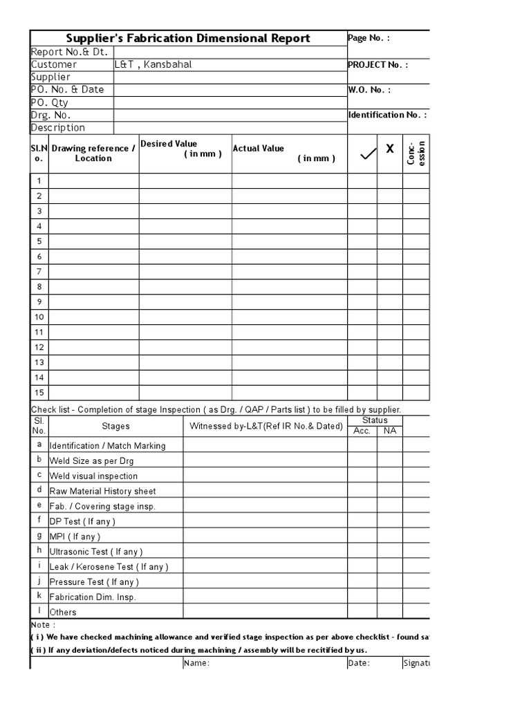 Supplier's Fabrication Dimensional Report | PDF | Metal Fabrication ...