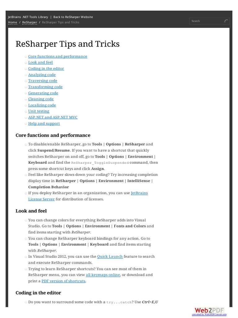 Resharper Tips and Tricks: Core Functions and Performance | PDF ...