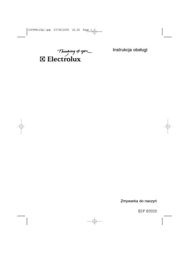 Instrukcja Obslugi Do Zmywarki ELECTROLUX ESF 63020 PL | PDF