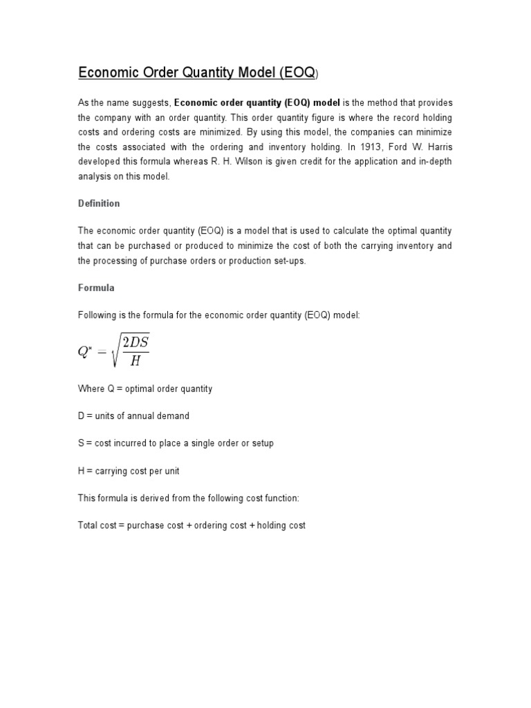 Economic Order Quantity Model | PDF