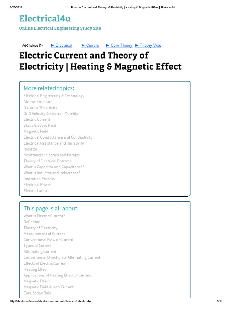 Electric Current and Theory of Electricity - Heating & Magnetic Effect ...