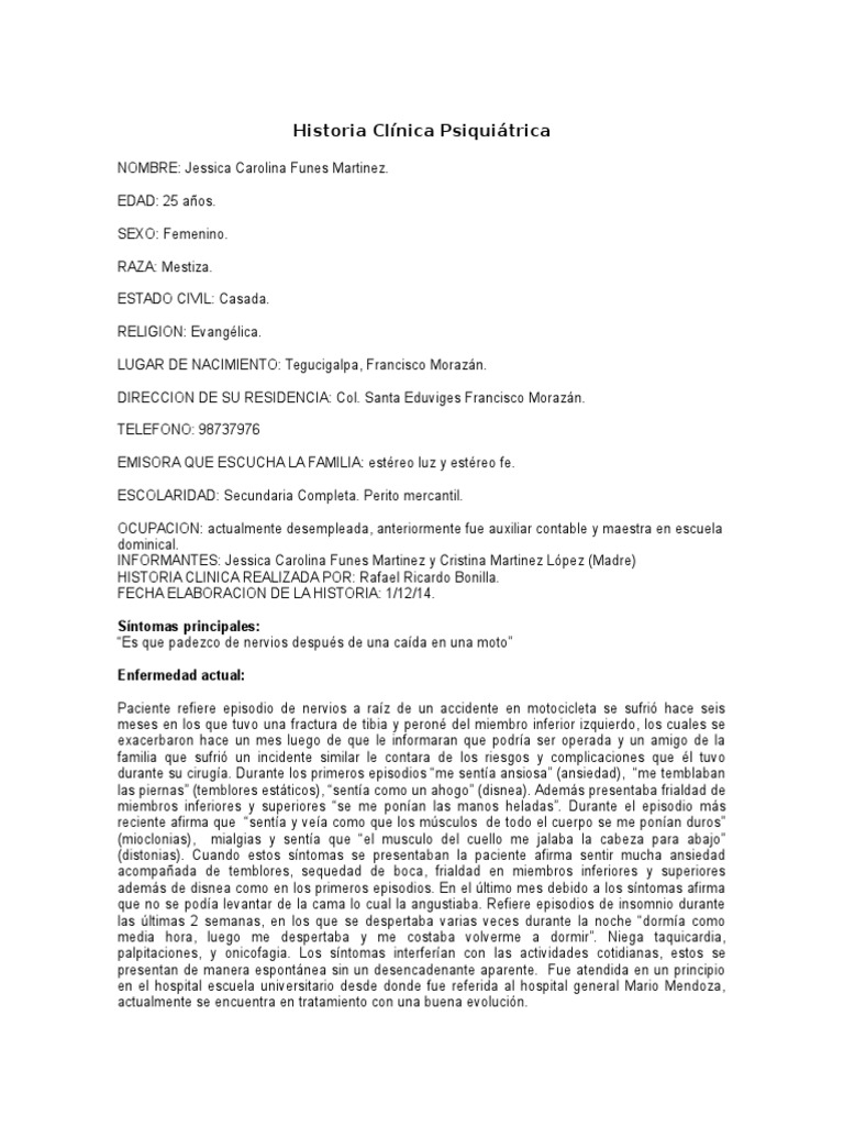 Historia Clínica Psiquiátrica | PDF | Especialidades Medicas | Medicina CLINICA