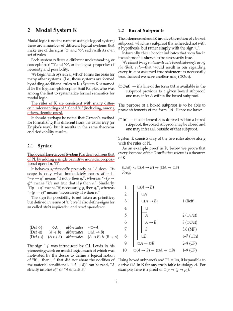 Modal System K | PDF | Modal Logic | Mathematical Proof