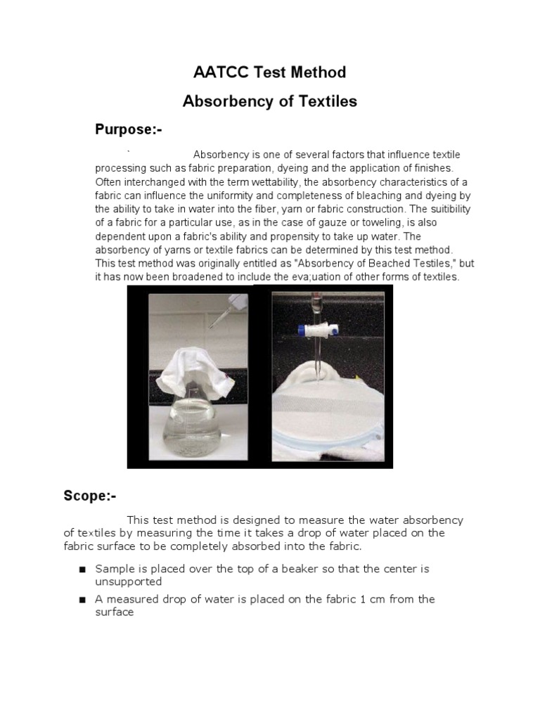 AATCC Test Method Absorbency of Textiles | PDF