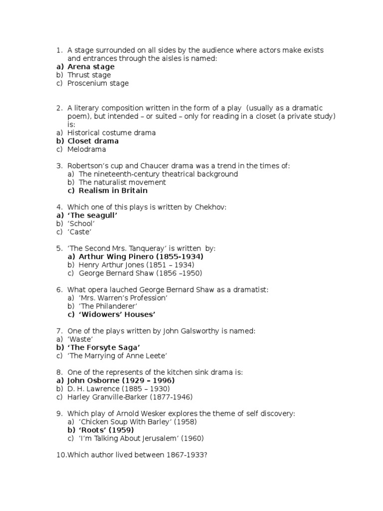 Theatre Quiz: Playwrights and Genres | PDF