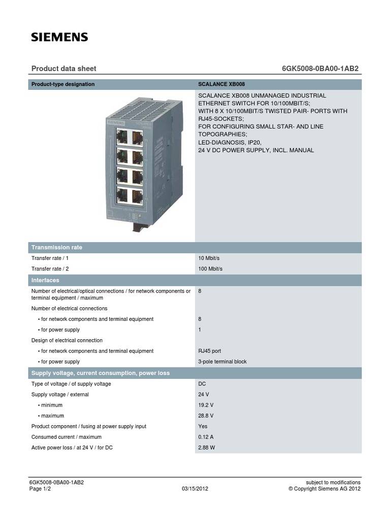 Product Data Sheet 6GK5008-0BA00-1AB2: Product-Type Designation ...