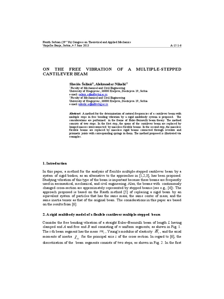 On The Free Vibration of A Multiple-Stepped Cantilever Beam | PDF | Eigenvalues And Eigenvectors ...