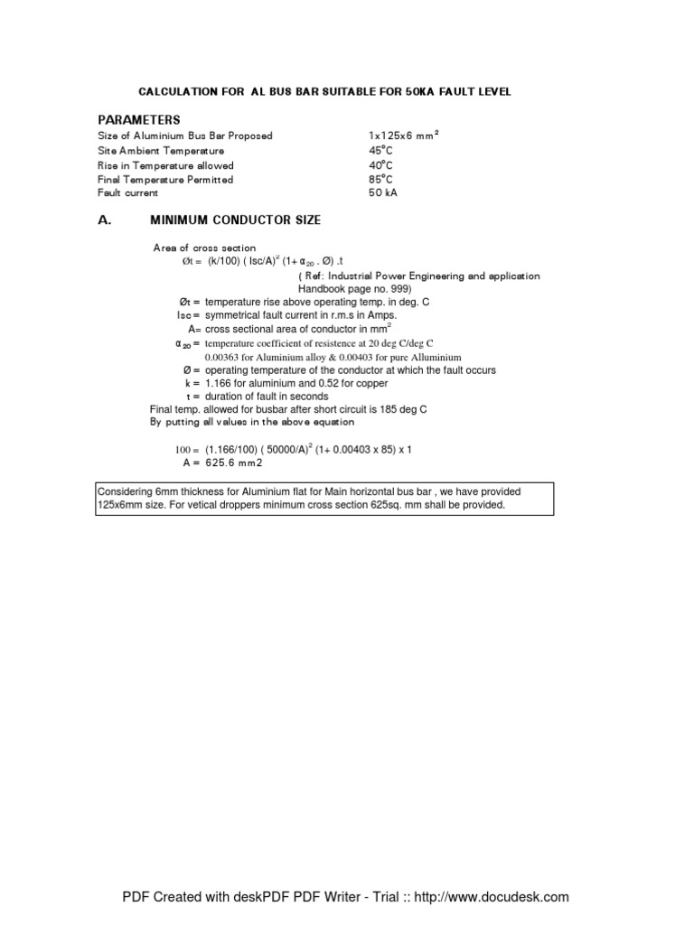 50kA Busbar Size and Calculation | PDF | Teaching Methods & Materials ...