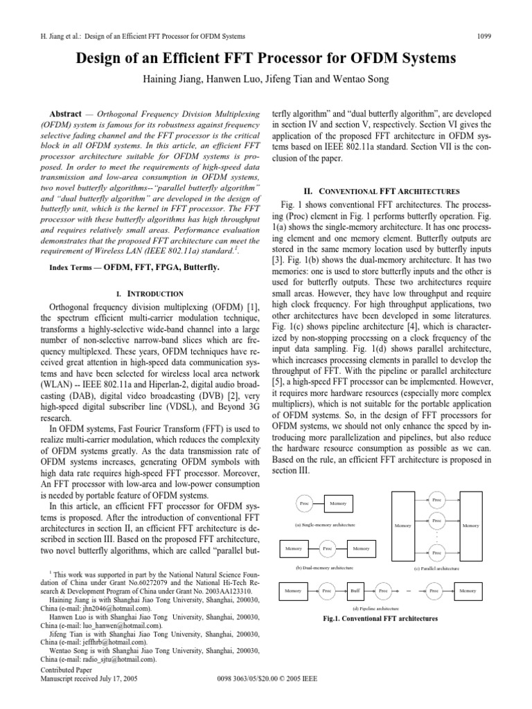 Design of An Efficient FFT Processor For OFDM Systems: Haining Jiang, Hanwen Luo, Jifeng Tian ...