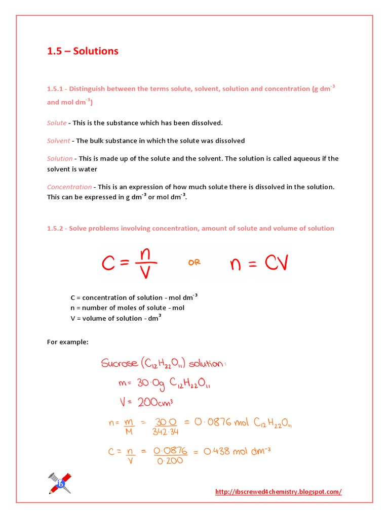 Solutions Concentration Calculations | PDF