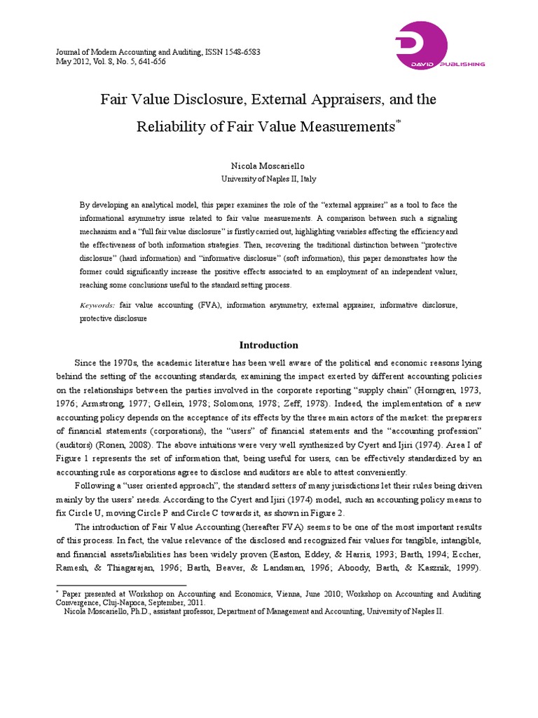 Fair Value Disclosure, External Appraisers, and The Reliability of Fair ...