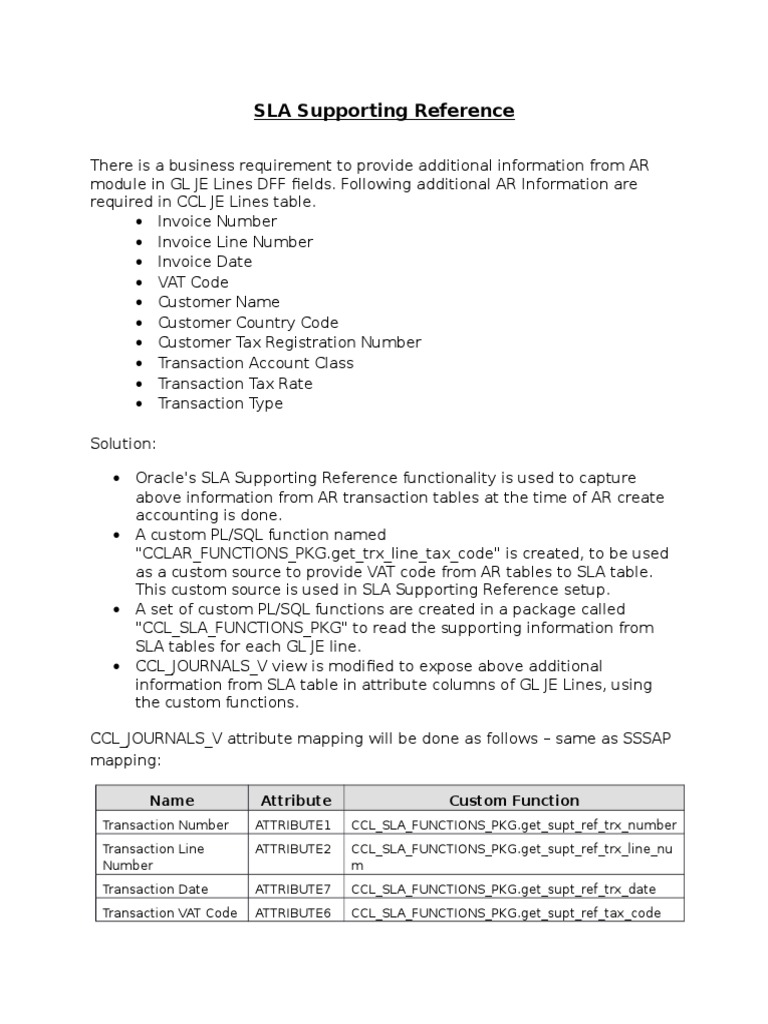 Oracle SLA Supporting Reference Setup | PDF | Invoice | Debits And Credits