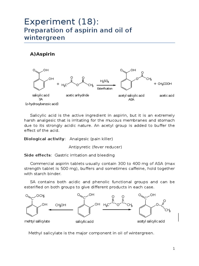 Experiment (18) :: Preparation of Aspirin and Oil of Wintergreen | Download Free PDF | Aspirin ...