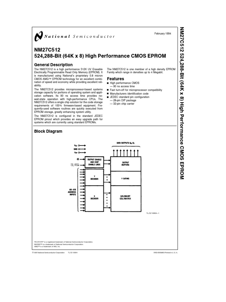 NM27C512 524,288-Bit (64K X 8) High Performance CMOS EPROM: General ...