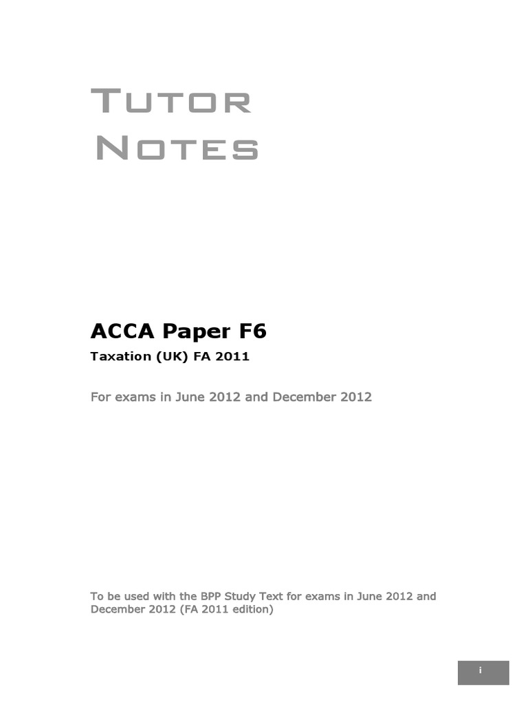 Tutor Notes: ACCA Paper F6 | PDF | Income Tax | Tax Deduction