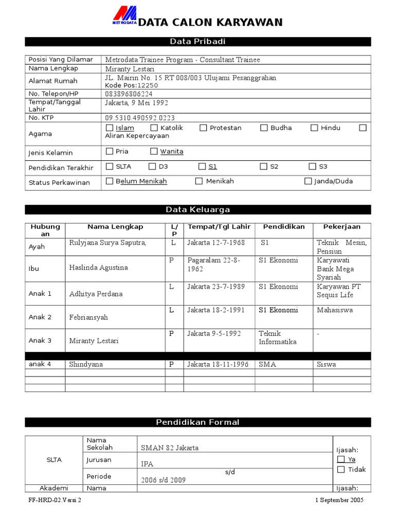 Formulir Data Pelamar (Revisi) | PDF