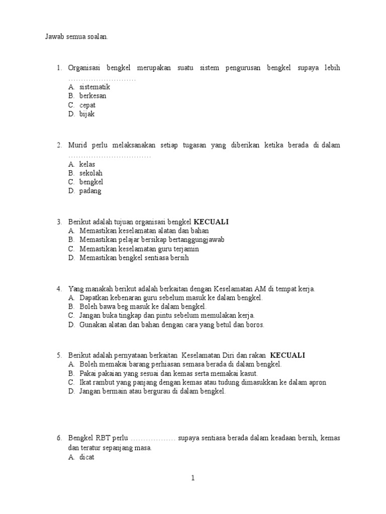 Soalan Ujian 1 RBT | PDF