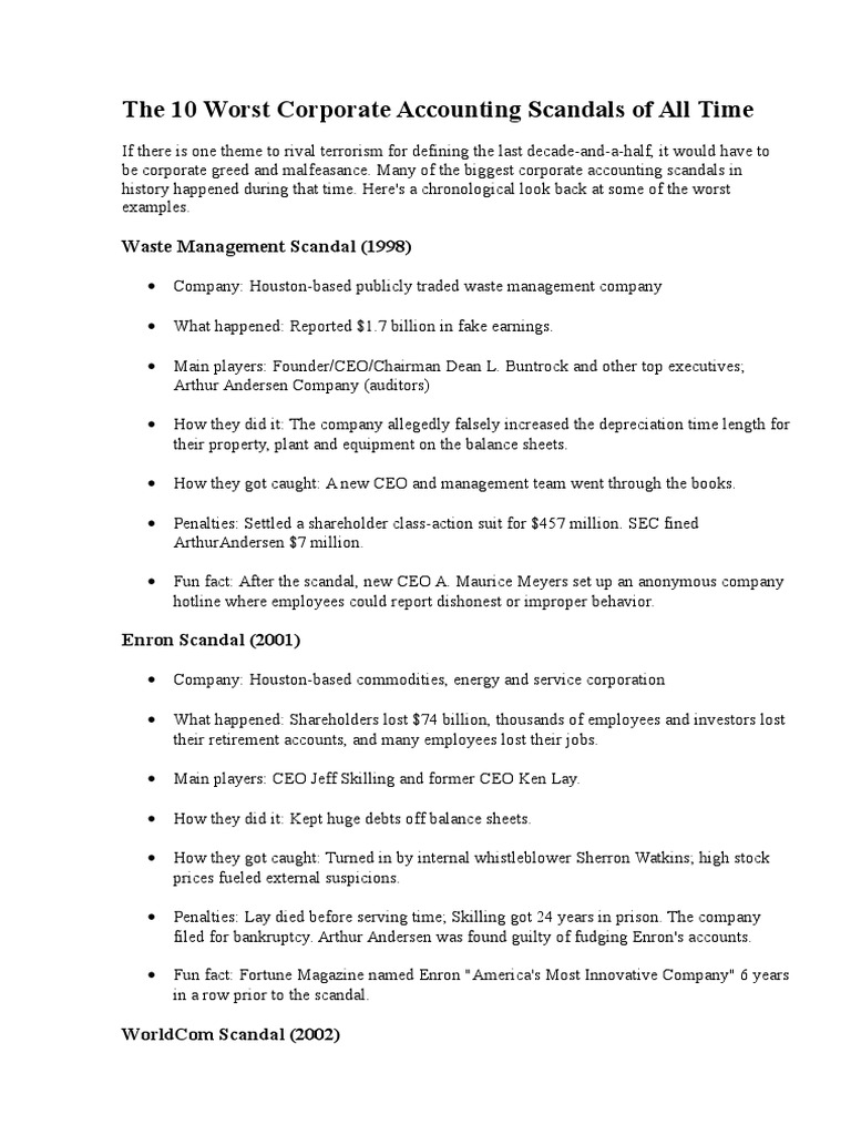 The 10 Worst Corporate Accounting Scandals of All Time.. | PDF ...