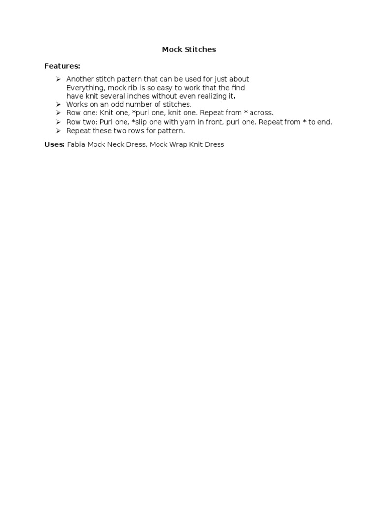 Mock Rib Stitch Pattern Guide | PDF