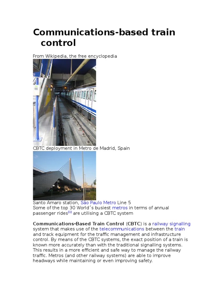 Communications-Based Train Control (CBTC) Is A | PDF | Transportation Engineering | Rail Transport