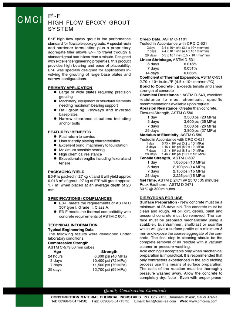 Cmci Cmci: High Flow Epoxy Grout System | PDF | Epoxy | Concrete