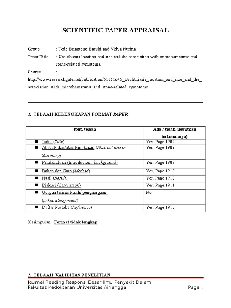 Journal Appraisal - Urolithiasis Location and Size | PDF ...