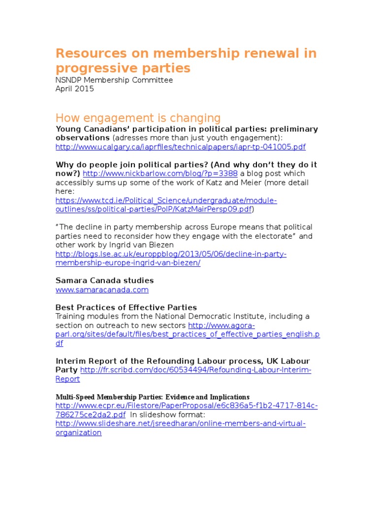 Resources On Membership Renewal in Progressive Parties | PDF | Social ...