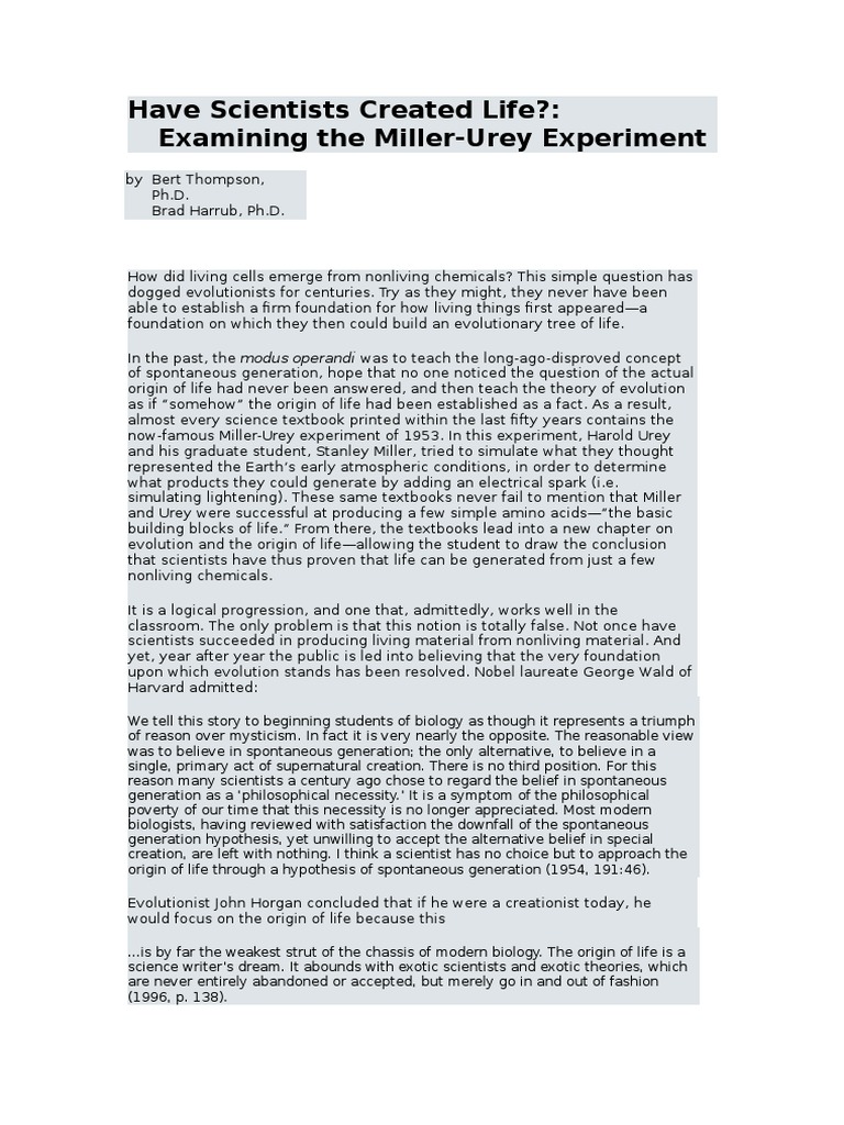 Have Scientists Created Life Miller Urey | PDF | Abiogenesis | Life