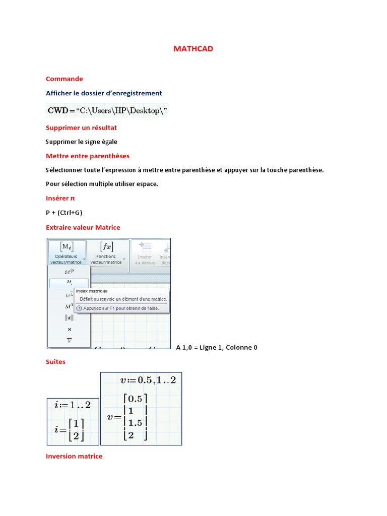 Guide d'utilisation de Mathcad | PDF